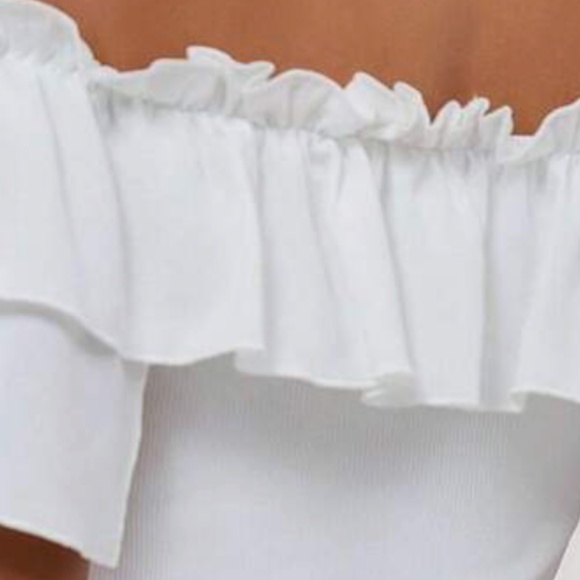 Tops | Plus White Ruffle Front Tie Off Shoulder Top | Poshmark